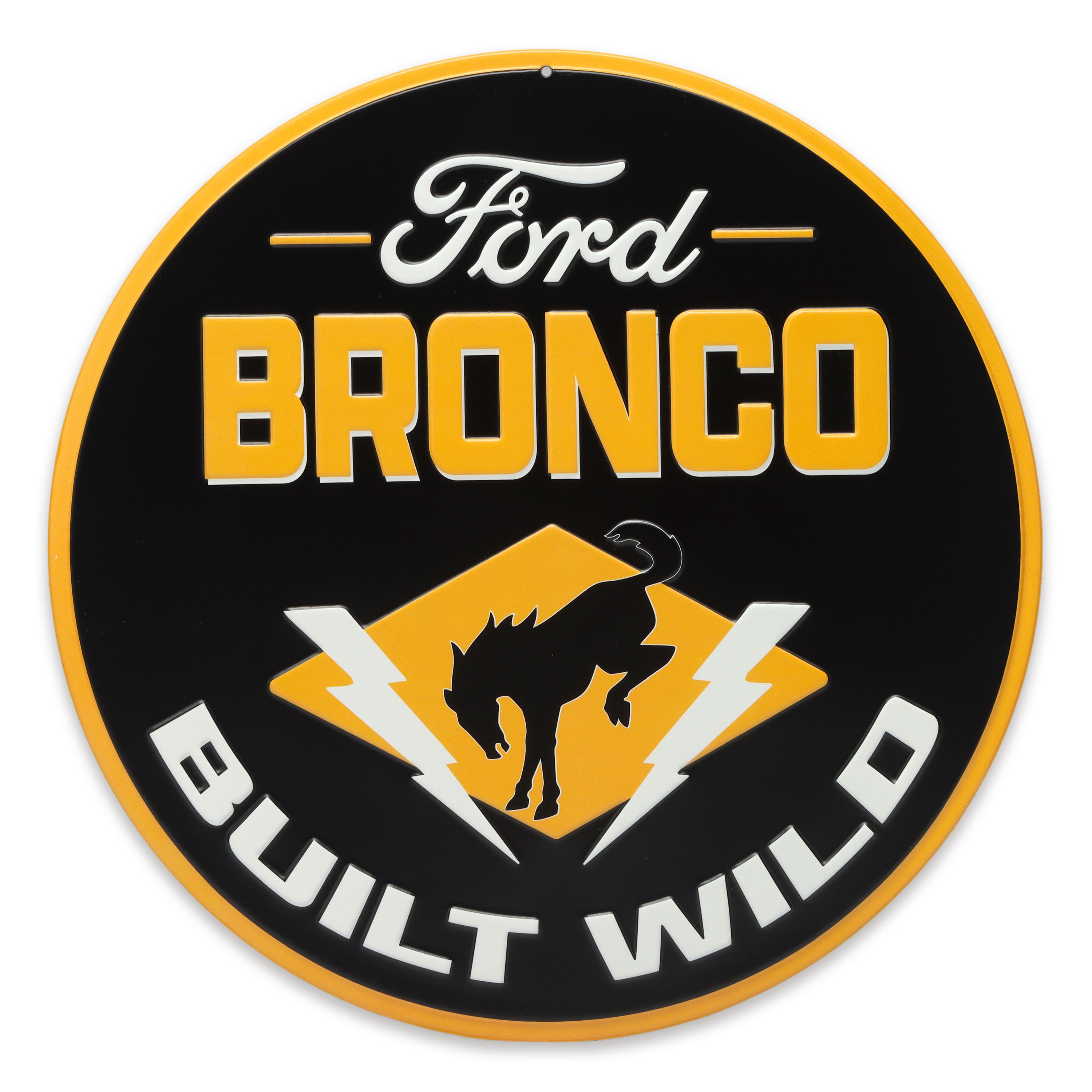 Open Road Brands Ford Bronco Built Wild Round Metal Sign | Mack's ...